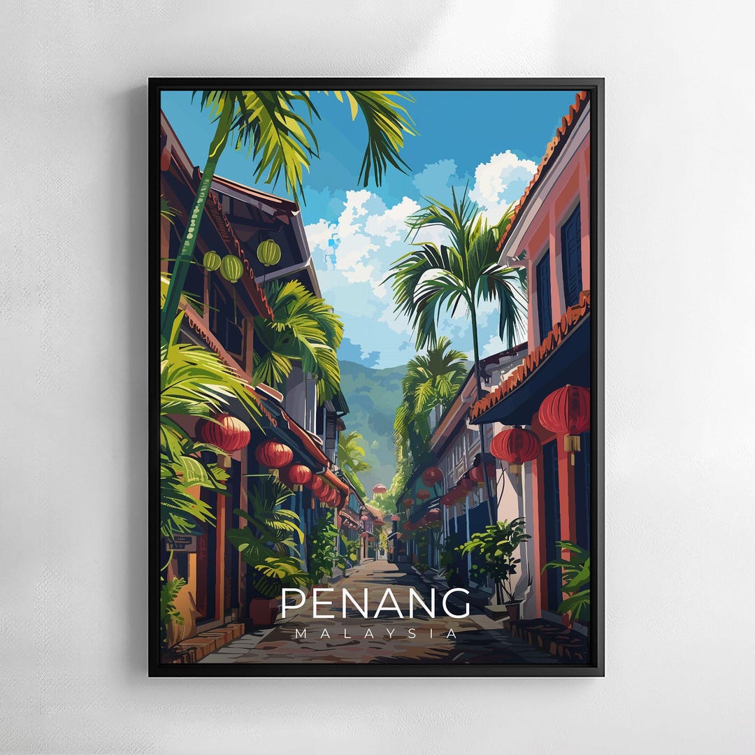 Penang Malaysia Travel Print Wall Art George Town Street Illustration ...