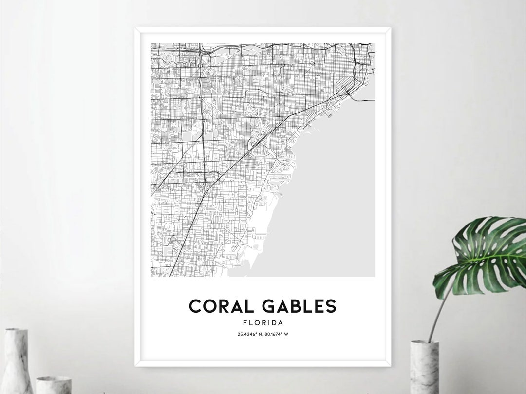 Coral Gables Map Print, Coral Gables Map Poster Wall Art, Fl City Map ...