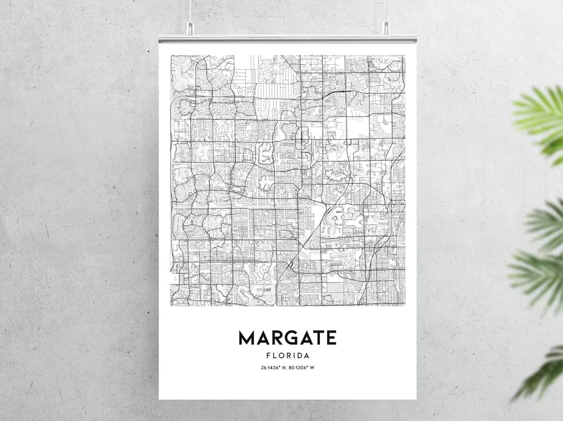 Margate Map Print Margate Map Poster Wall Art Fl City Map | Etsy