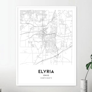 Elyria Map Print, Elyria Map Poster Wall Art, Oh City Map, Ohio Print ...