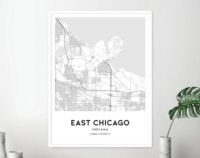 East Chicago Map Print, East Chicago Map Poster Wall Art, in City Map ...