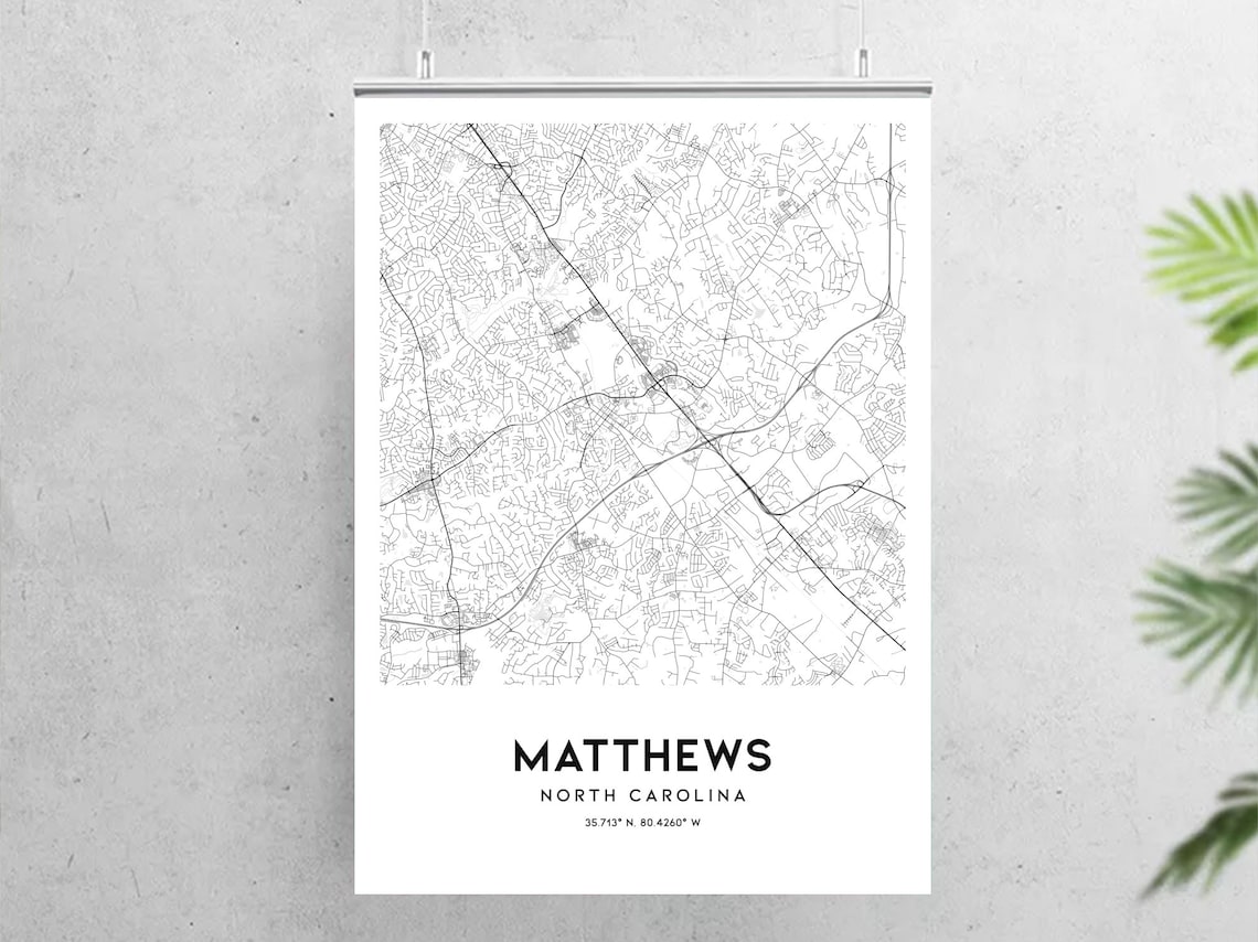 Matthews Map Print Matthews Map Poster Wall Art Nc City | Etsy
