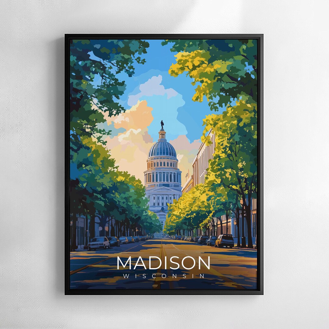 Madison Poster Wisconsin Travel Wall Art Cityscape Lakes Capitol ...
