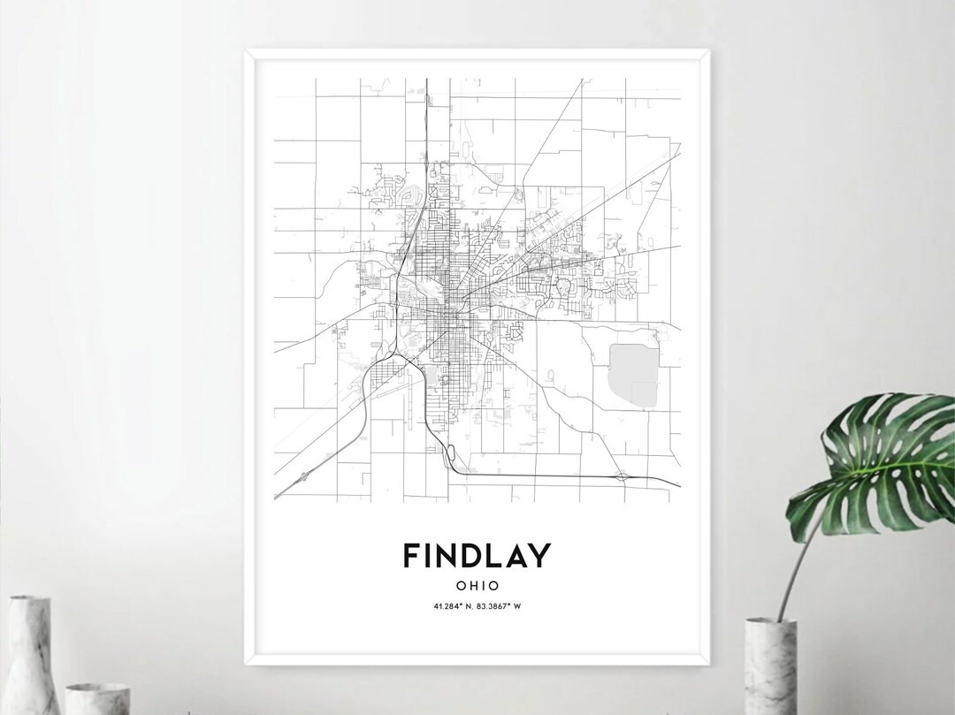 Findlay Map Print, Findlay Map Poster Wall Art, Oh City Map, Ohio Print ...