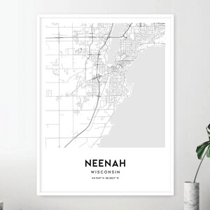 Neenah Map Print, Neenah Map Poster Wall Art, Wi City Map, Wisconsin ...