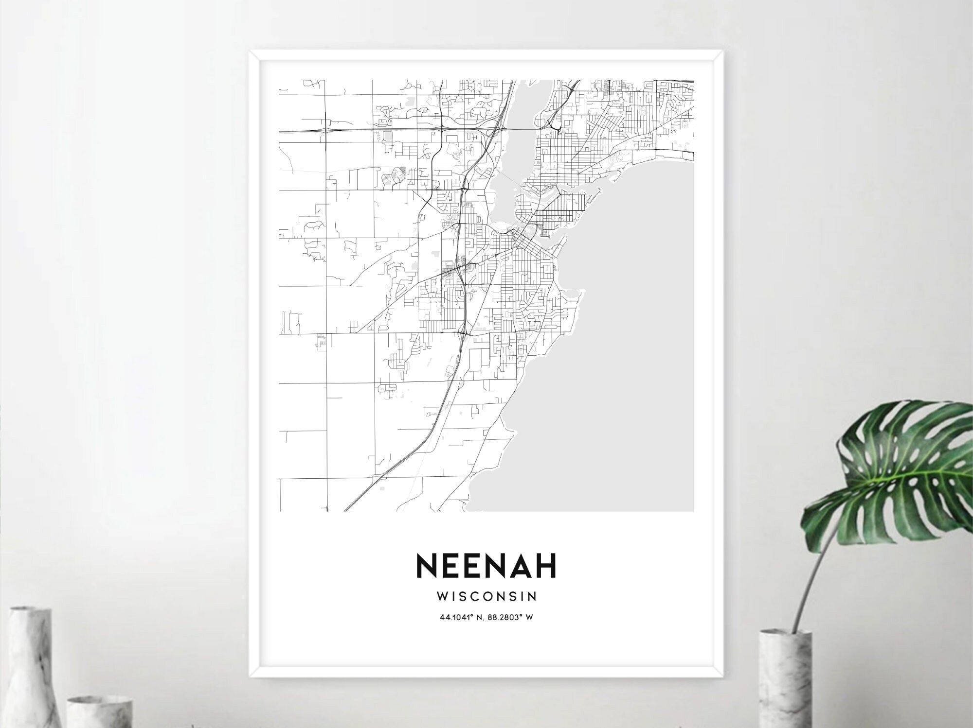 Neenah Map Print, Neenah Map Poster Wall Art, Wi City Map, Wisconsin ...