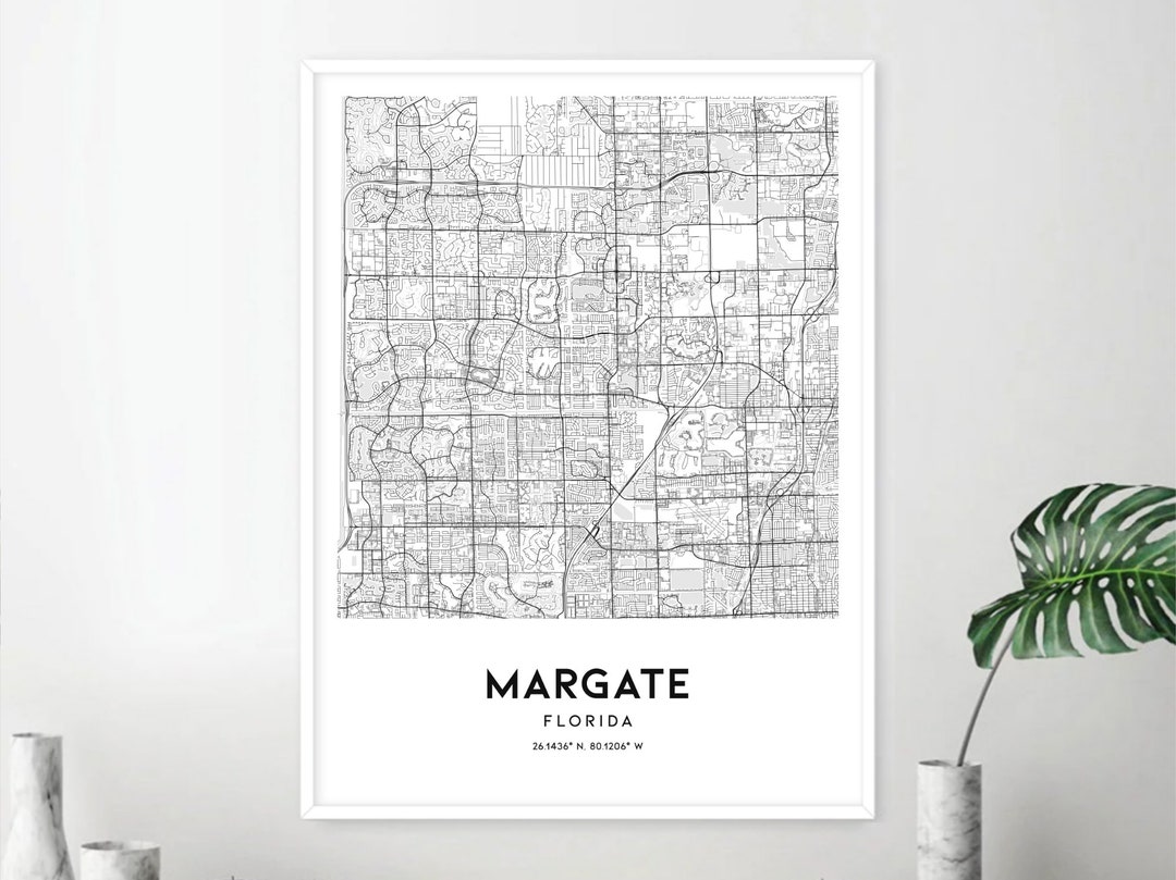 Margate Map Print, Margate Map Poster Wall Art, Fl City Map, Florida ...