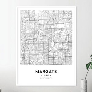 Margate Map Print, Margate Map Poster Wall Art, Fl City Map, Florida ...