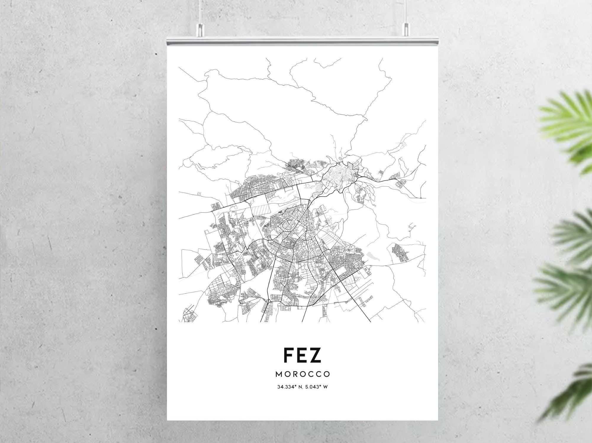 Fez Map Print Fez Map Poster Wall Art Fez City Map Fez | Etsy