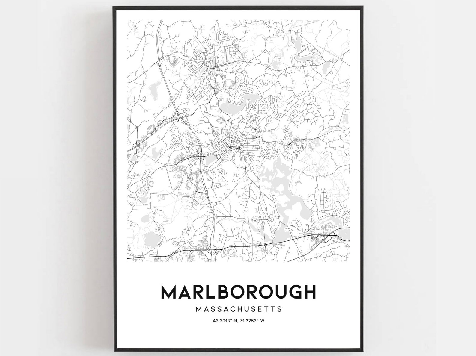 Marlborough Map Print Marlborough Map Poster Wall Art Ma | Etsy