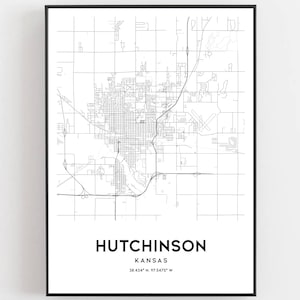 Hutchinson Map Print Hutchinson Map Poster Wall Art Ks City | Etsy