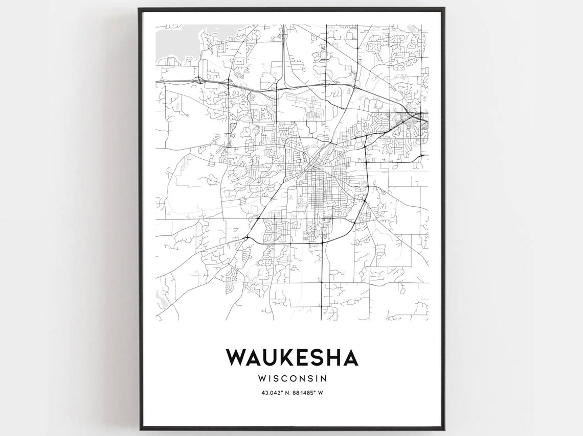 Waukesha Map Print Waukesha Map Poster Wall Art Wi City Map | Etsy
