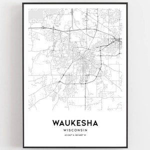 Waukesha Map Print Waukesha Map Poster Wall Art Wi City Map | Etsy