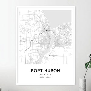 Port Huron Map Print Port Huron Map Poster Wall Art Mi City - Etsy