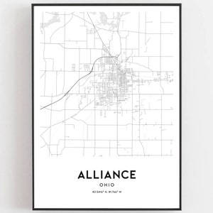 Alliance Map Print Alliance Map Poster Wall Art Oh City Map | Etsy