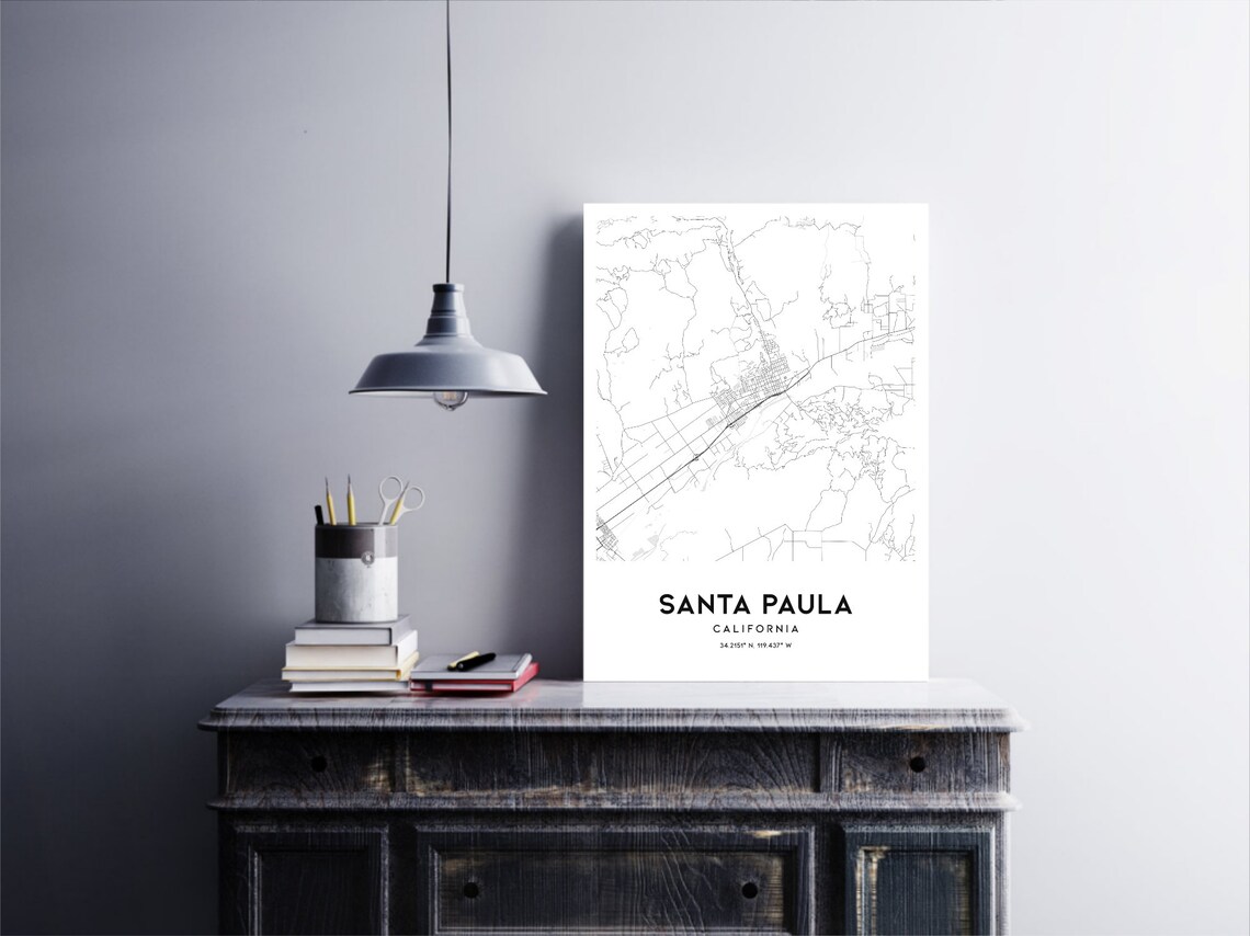 Santa Paula Map Print Santa Paula Map Poster Wall Art Ca - Etsy