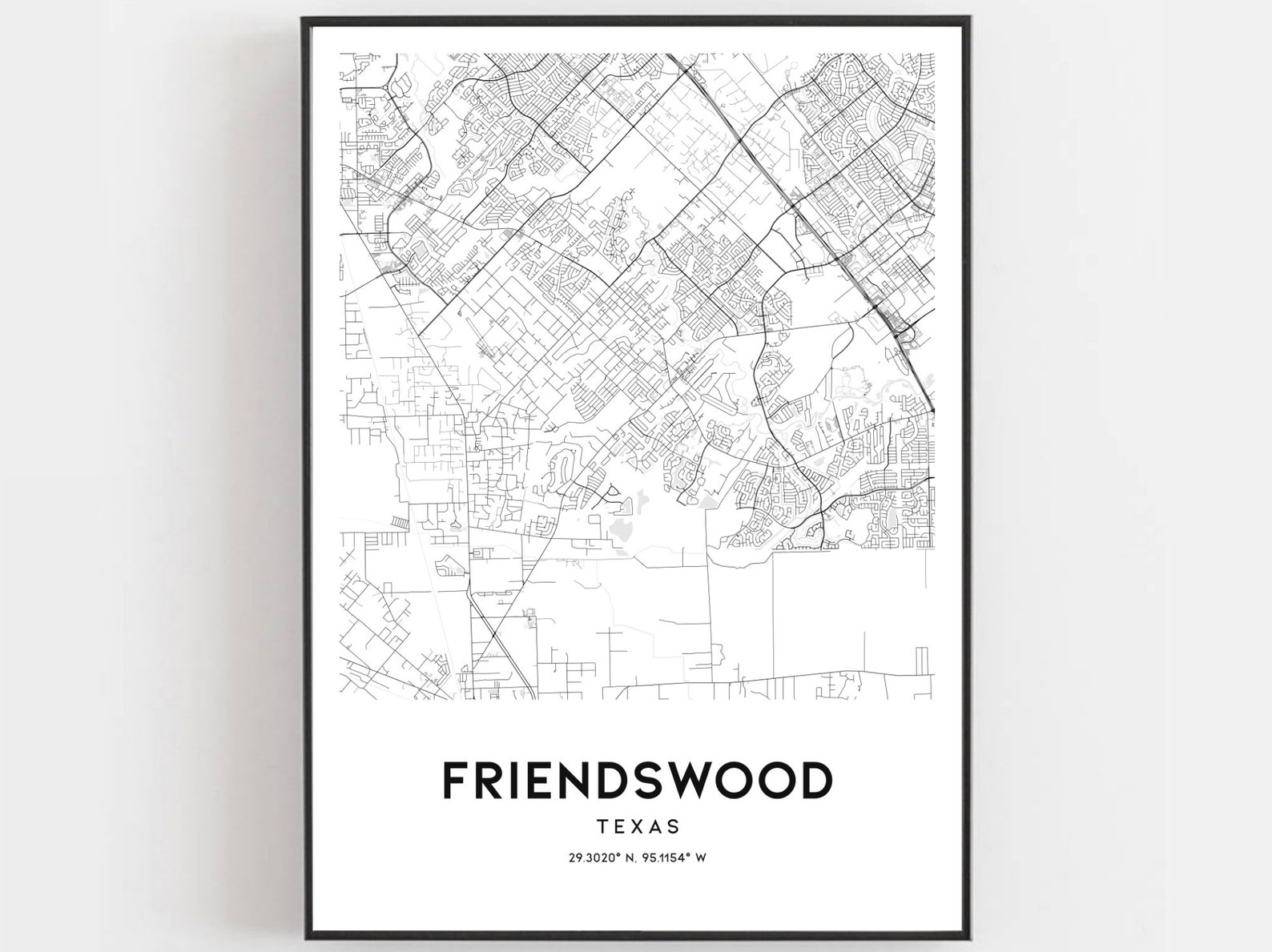 Friendswood Map Print Friendswood Map Poster Wall Art Tx | Etsy