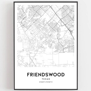 Friendswood Map Print Friendswood Map Poster Wall Art Tx | Etsy