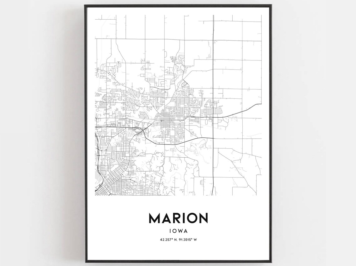 Marion Map Print Marion Map Poster Wall Art Ia City Map | Etsy
