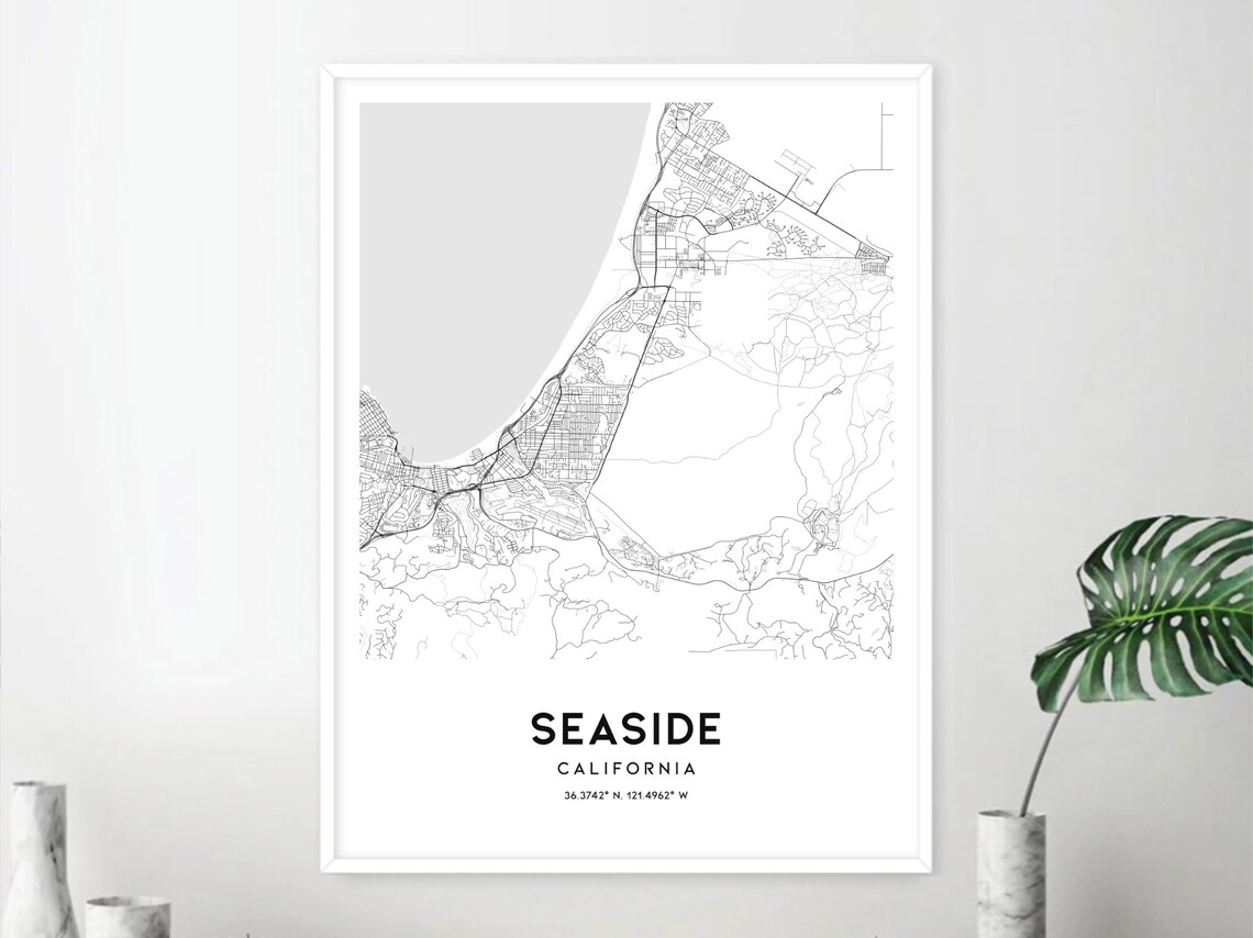 Seaside Map Print Seaside Map Poster Wall Art Ca City Map - Etsy