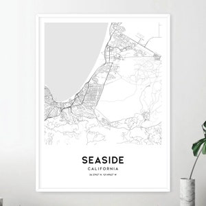 Seaside Map Print, Seaside Map Poster Wall Art, Ca City Map, California ...