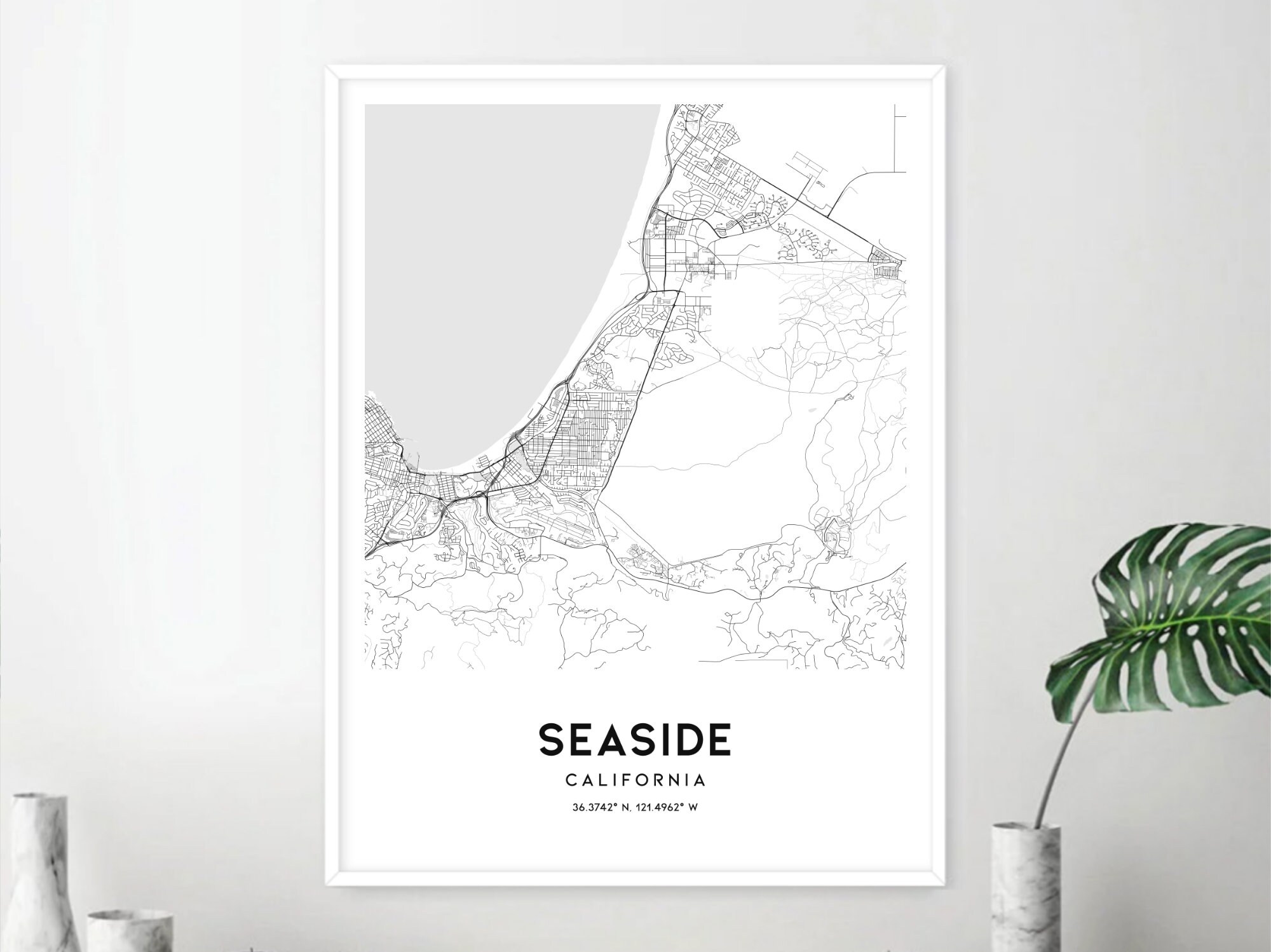 Seaside Map Print Seaside Map Poster Wall Art Ca City Map - Etsy