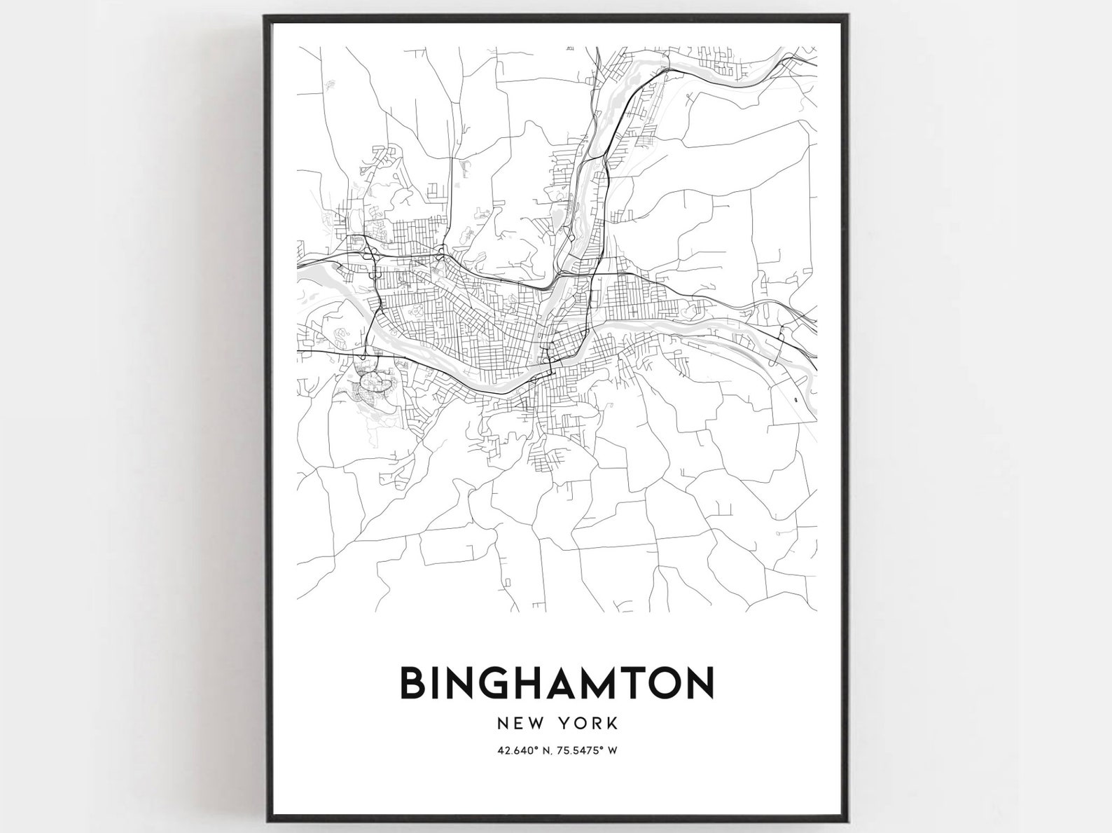Binghamton Map Print Binghamton Map Poster Wall Art Ny City | Etsy