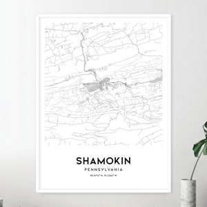 Shamokin Map Print, Shamokin Map Poster Wall Art, Pa City Map ...