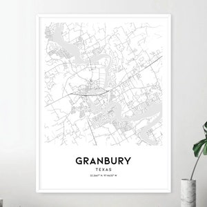 Granbury Map Print, Granbury Map Poster Wall Art, Tx City Map, Texas ...