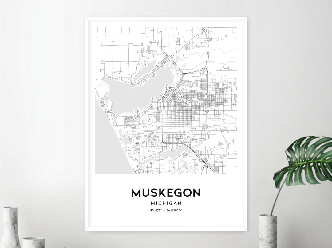 Muskegon Map Print Muskegon Map Poster Wall Art Mi City Map - Etsy