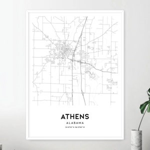 Athens Map Print, Athens Map Poster Wall Art, Al City Map, Alabama ...