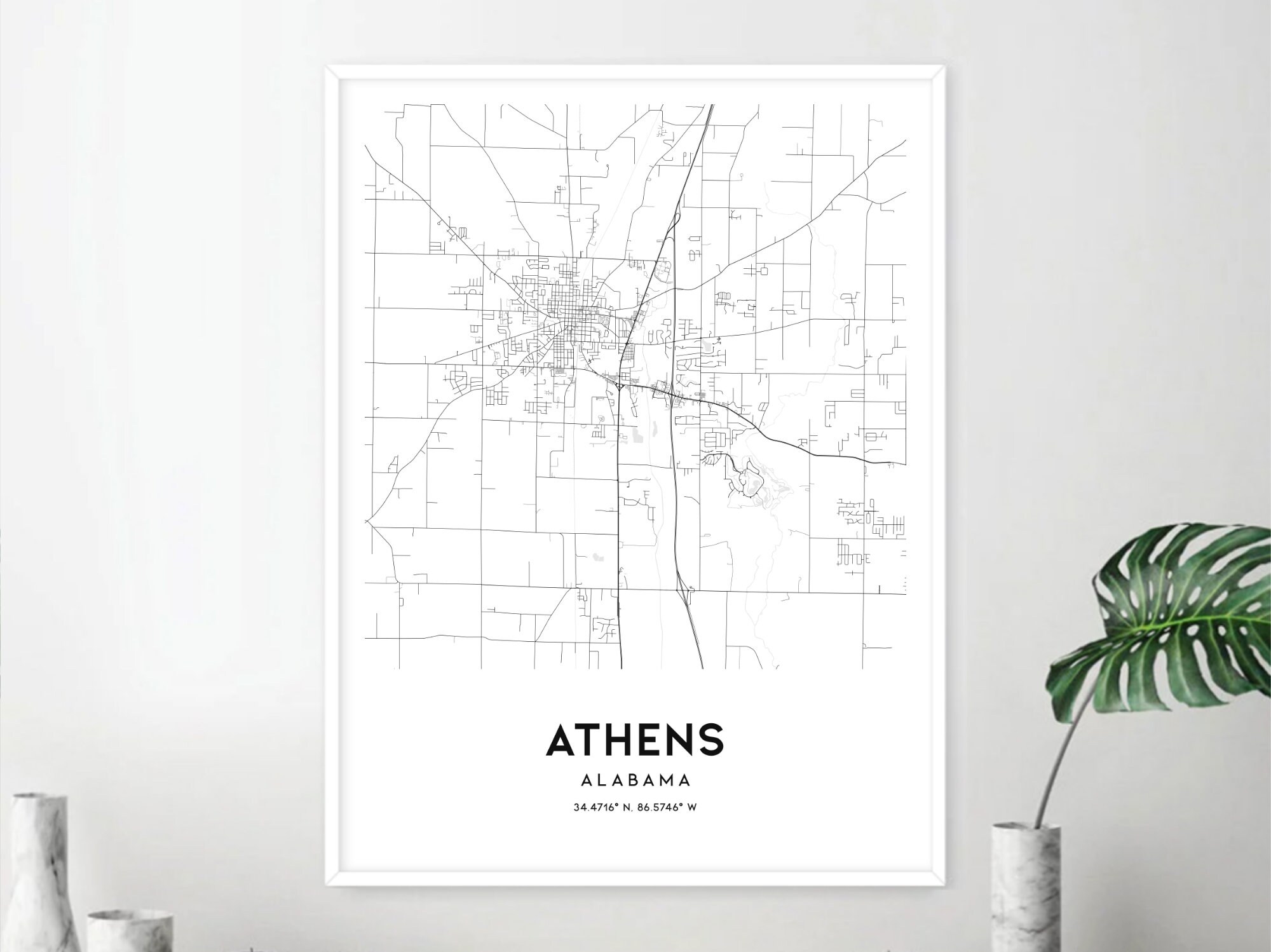 Athens Map Print, Athens Map Poster Wall Art, Al City Map, Alabama ...