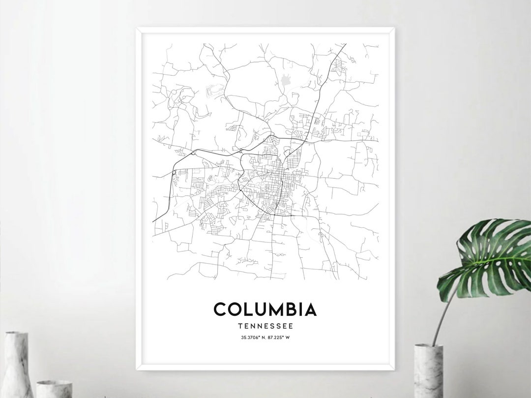 Columbia Map Print Columbia Map Poster Wall Art Tn City Map - Etsy