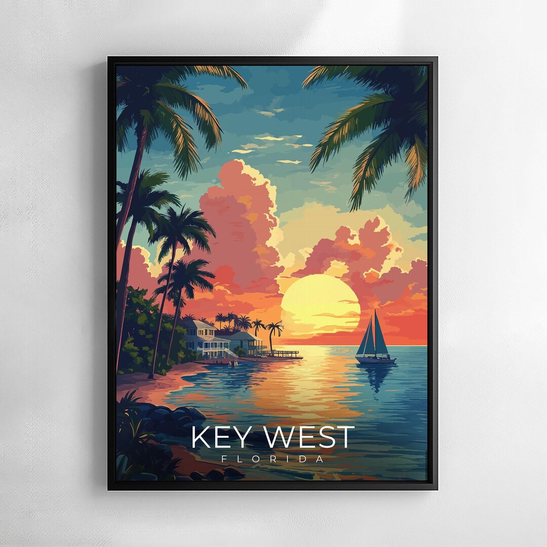 Key West Poster Florida Travel Wall Art Coastal Island Illustration ...