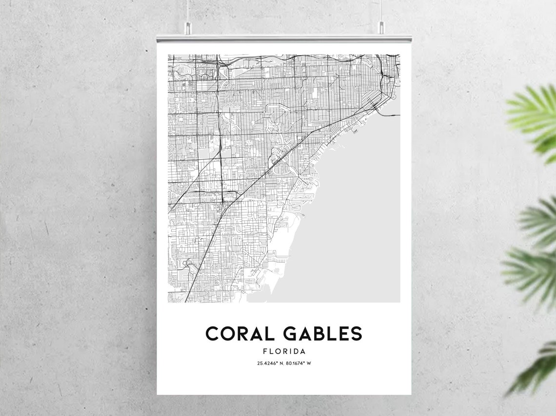 Coral Gables Map Print Coral Gables Map Poster Wall Art Fl | Etsy
