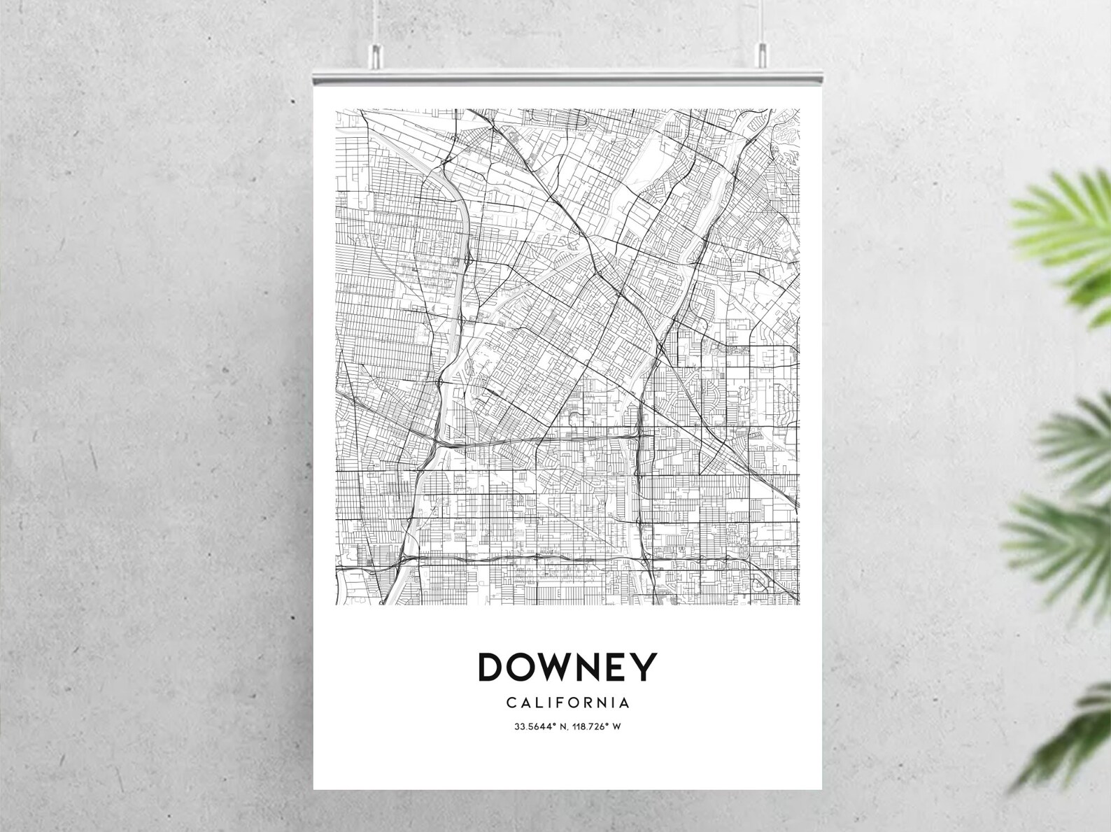 Downey Map Print Downey Map Poster Wall Art Ca City Map | Etsy