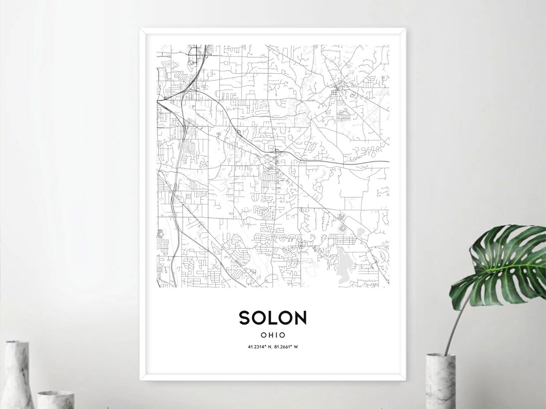 Solon Map Print, Solon Map Poster Wall Art, Oh City Map, Ohio Print ...