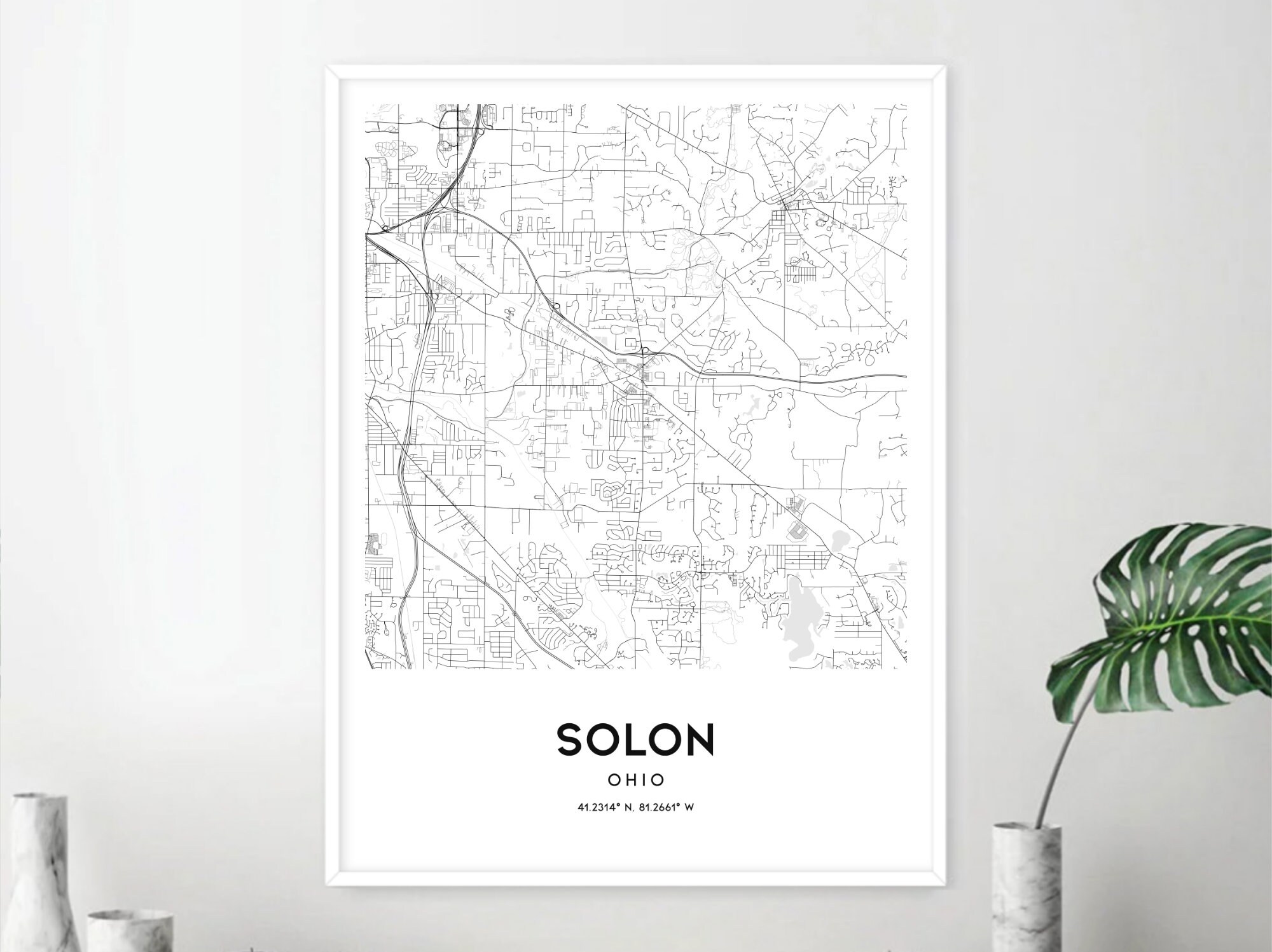 Solon Map Print, Solon Map Poster Wall Art, Oh City Map, Ohio Print ...
