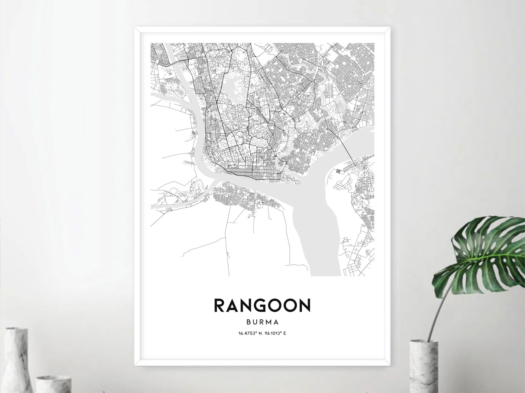 Rangoon Map Print, Rangoon Map Poster Wall Art, Rangoon City Map ...