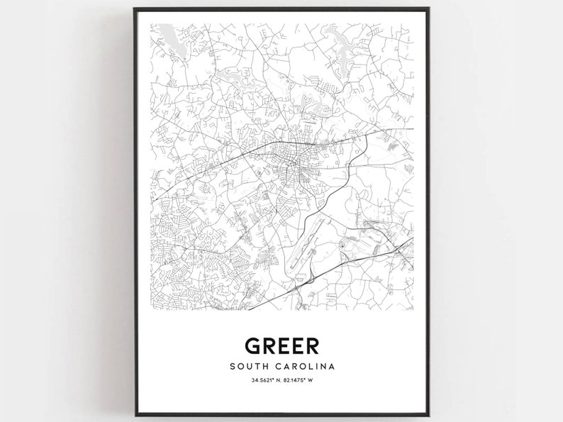 Greer Map Print Greer Map Poster Wall Art Sc City Map | Etsy