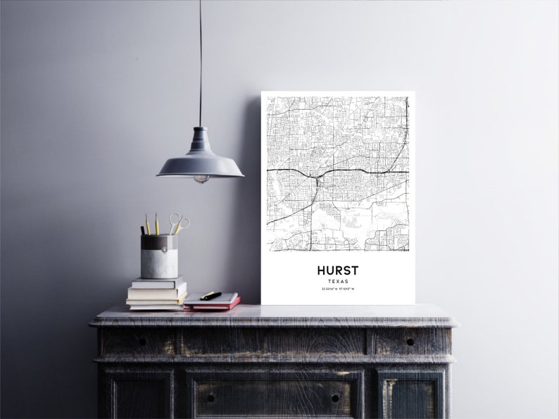 Hurst Map Print Hurst Map Poster Wall Art Tx City Map Texas - Etsy