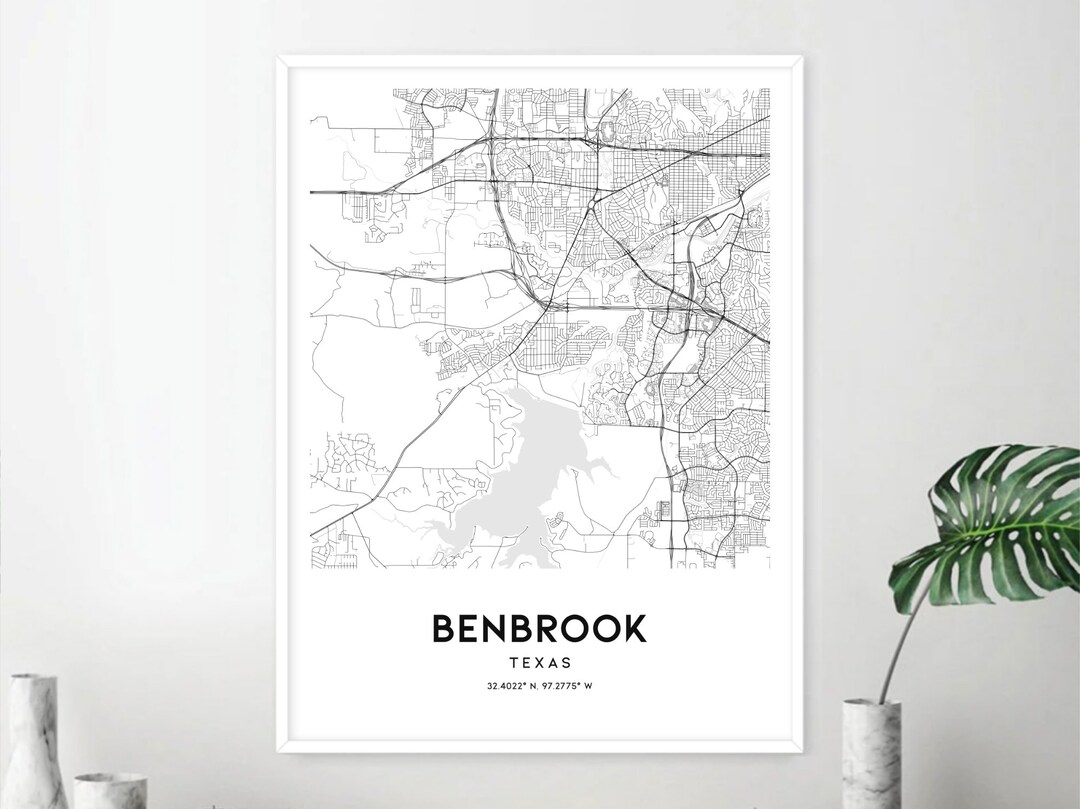 Benbrook Map Print, Benbrook Map Poster Wall Art, Tx City Map, Texas ...