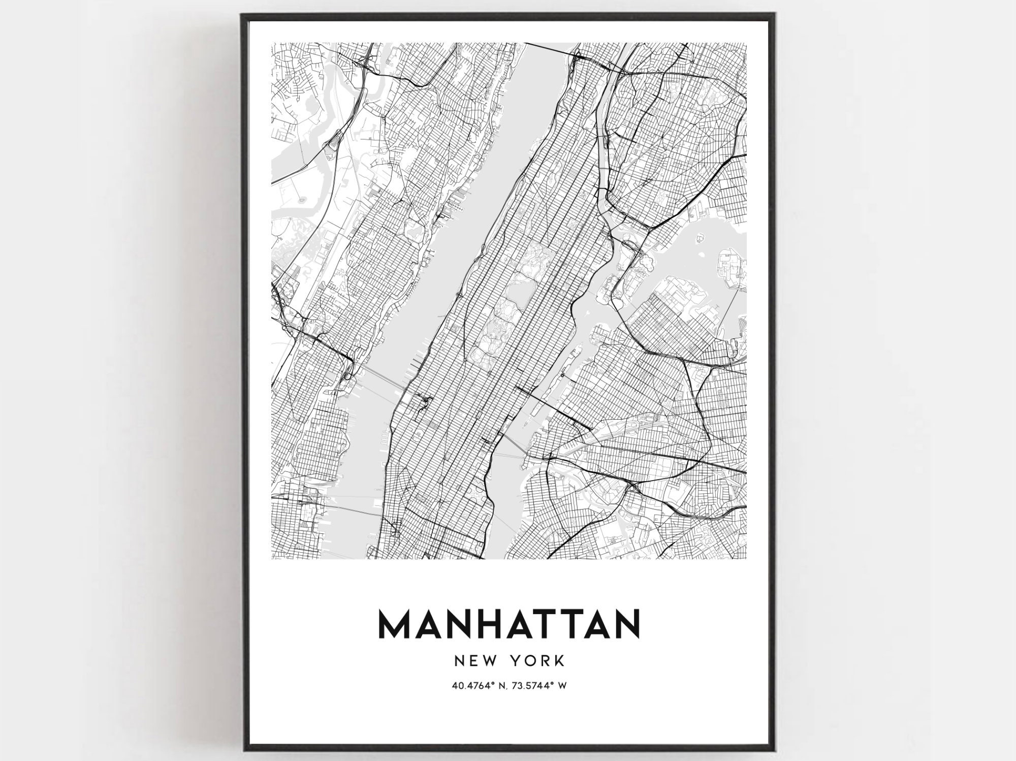 Manhattan Map Print Manhattan Map Poster Wall Art Ny City | Etsy