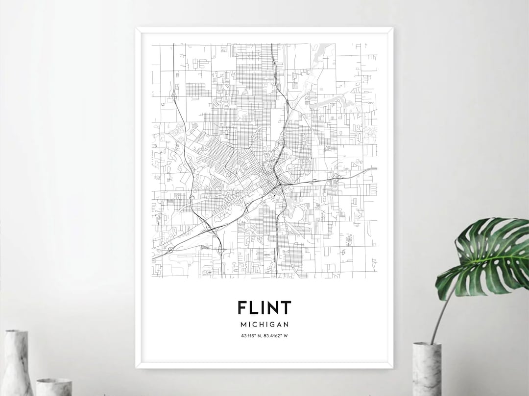 Flint Map Print, Flint Map Poster Wall Art, Mi City Map, Michigan Print ...