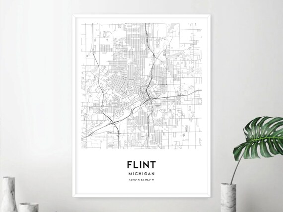 Flint Map Print Flint Map Poster Wall Art Mi City Map | Etsy