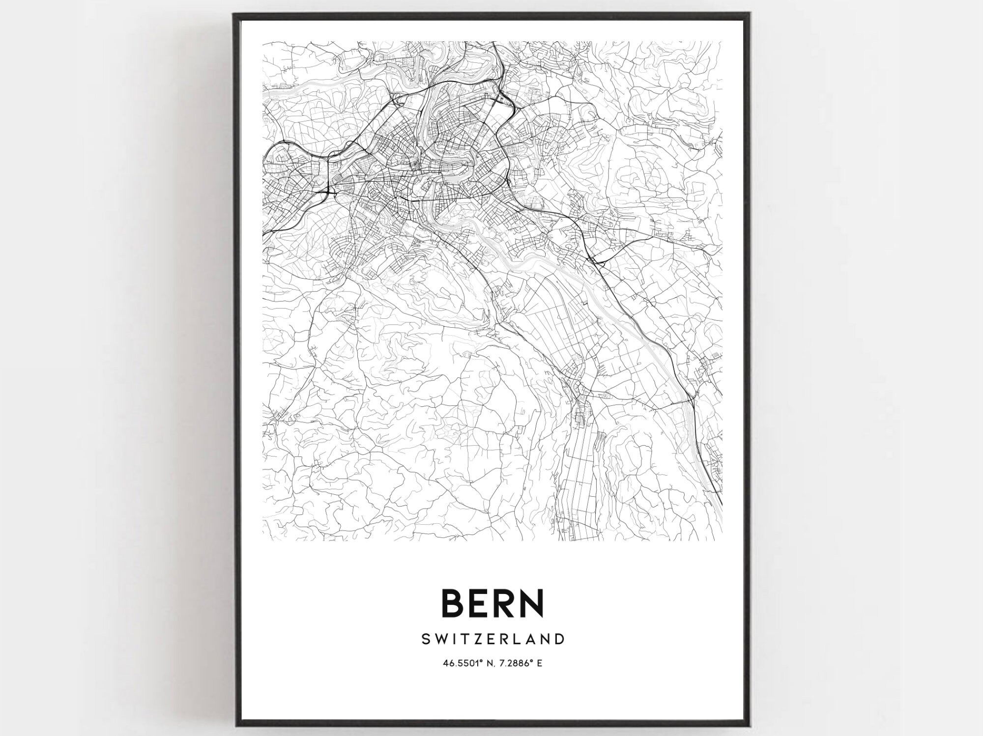 Bern Map Print Bern Map Poster Wall Art Bern City Map Bern | Etsy