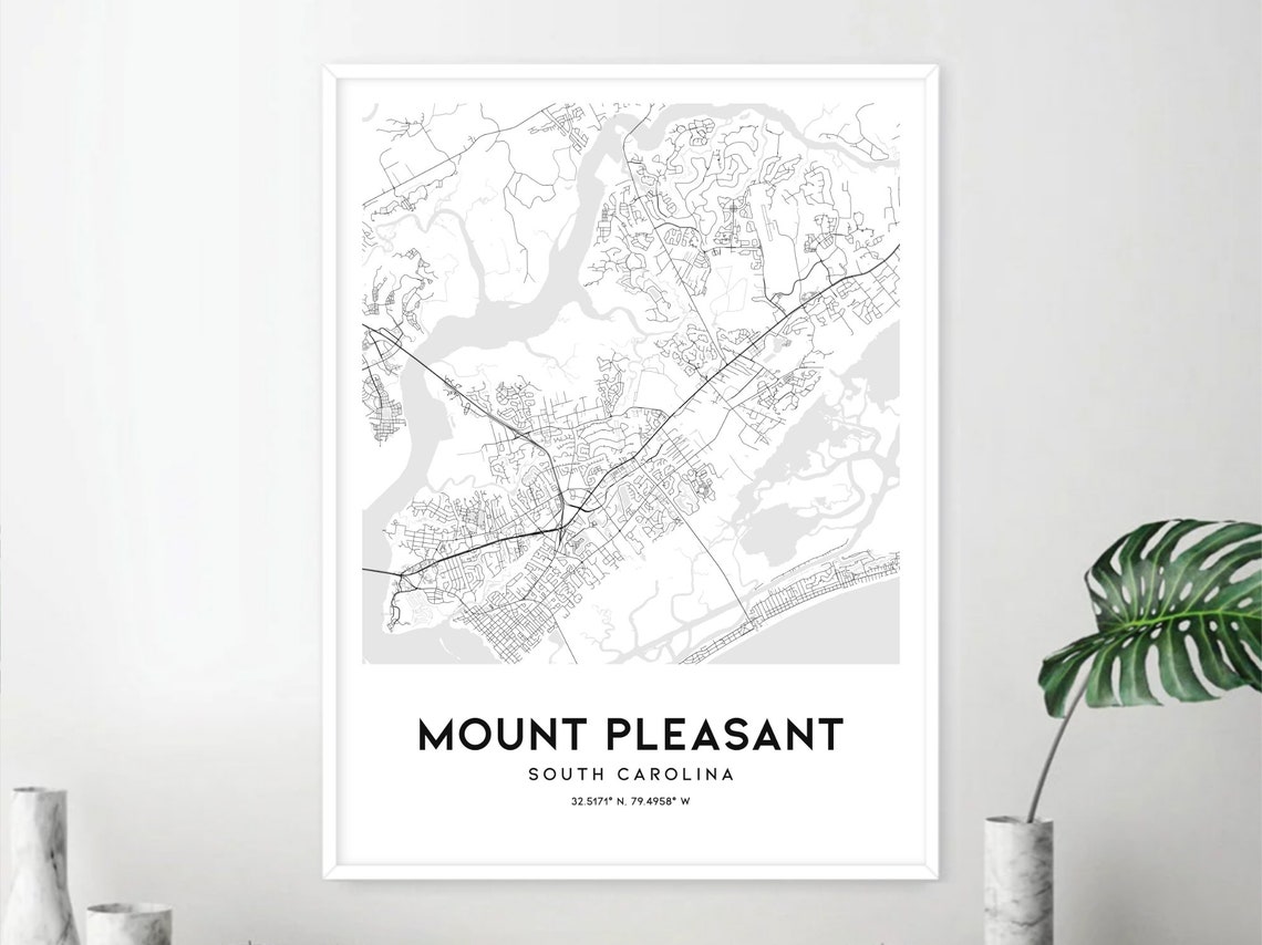 Mount Pleasant Map Print, Mount Pleasant Map Poster Wall Art, Sc City ...