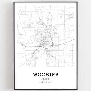 Wooster Map Print, Wooster Map Poster Wall Art, Oh City Map, Ohio Print ...