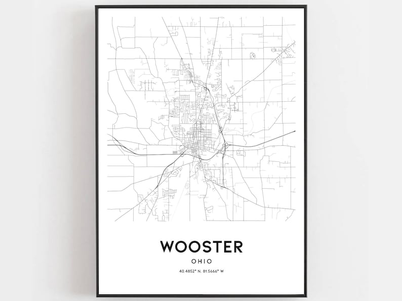 Wooster Map Print, Wooster Map Poster Wall Art, Oh City Map, Ohio Print ...