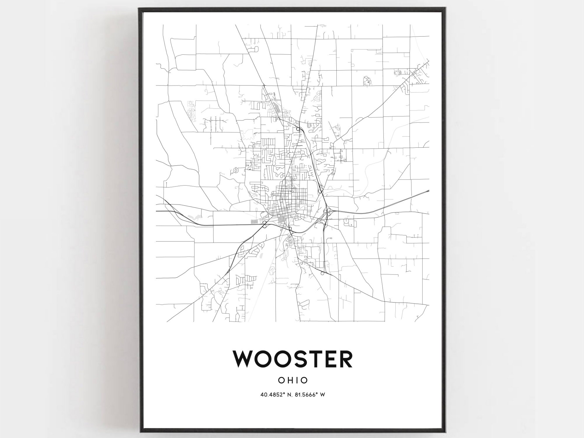 Wooster Map Print, Wooster Map Poster Wall Art, Oh City Map, Ohio Print ...